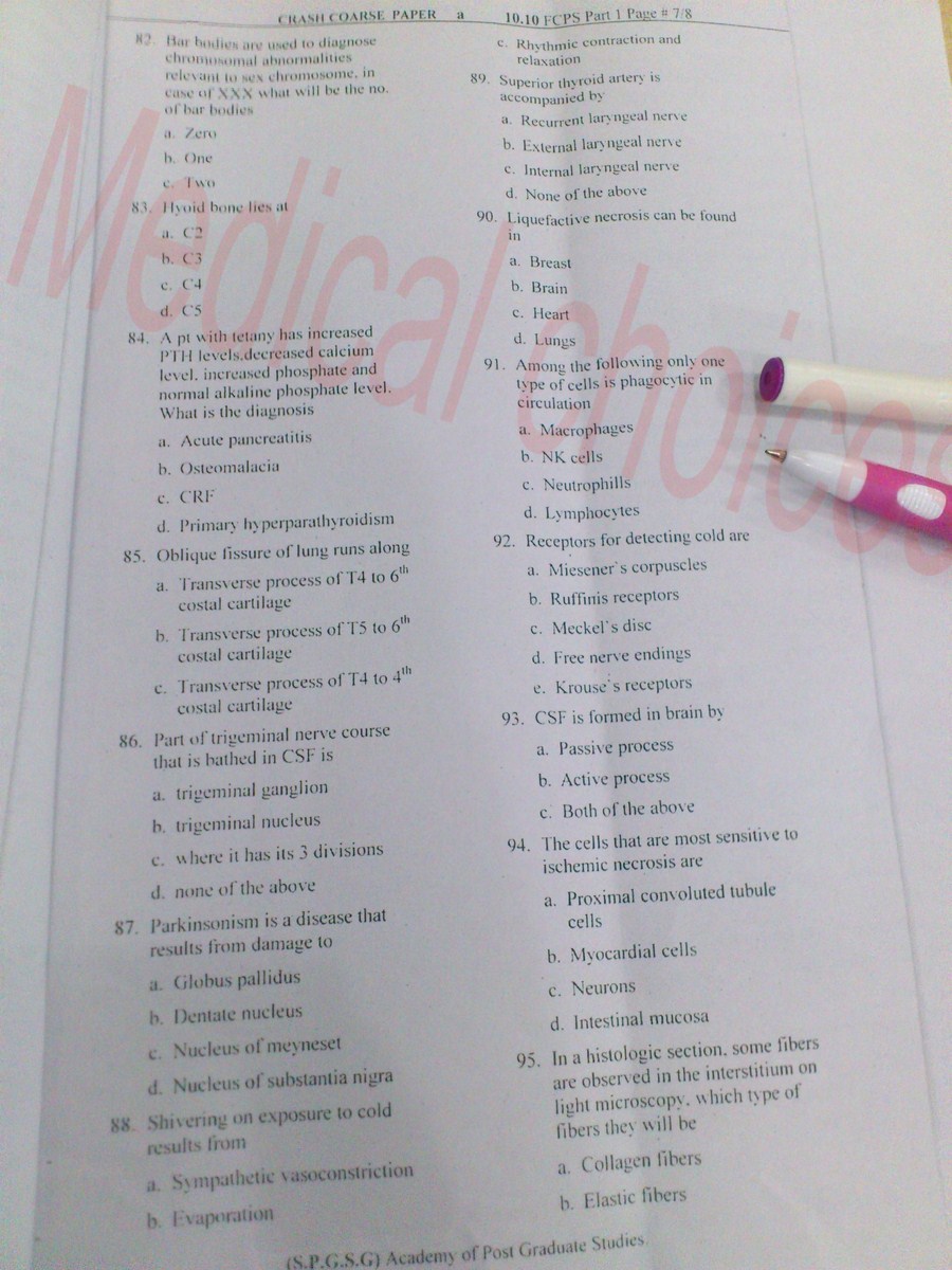 FCPS Part 1 Past Papers Original | MEDICAL CHOICES